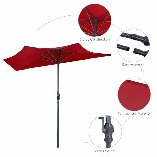 Ezone 9ft Half-Umbrella Patio Umbrella Backyard Sun Shade with Crank ...