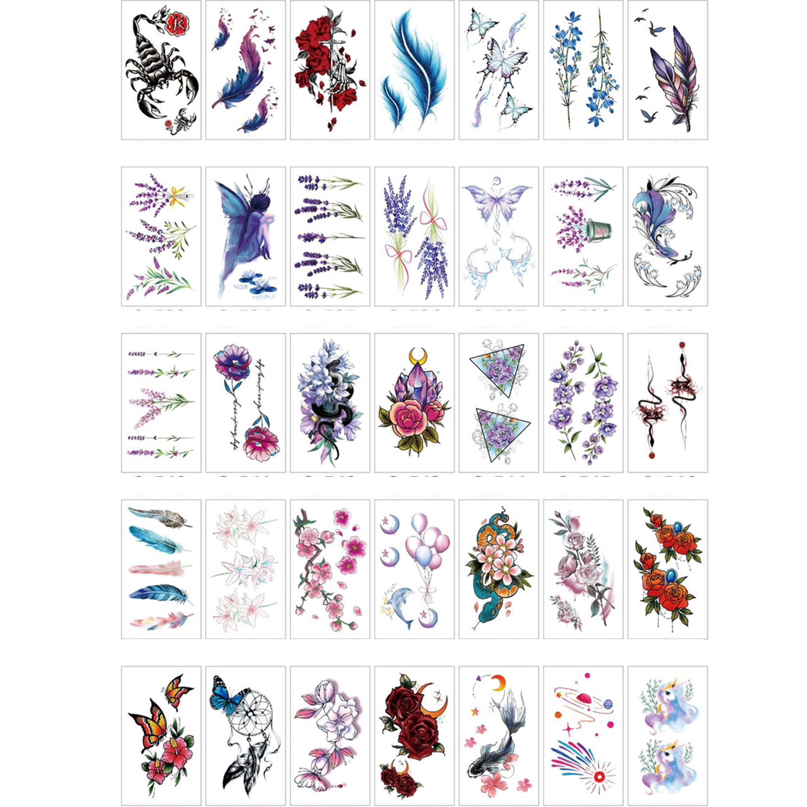 Ezoray 35 Sheets Long Lasting Flower Animals Temporary Waterproof ...