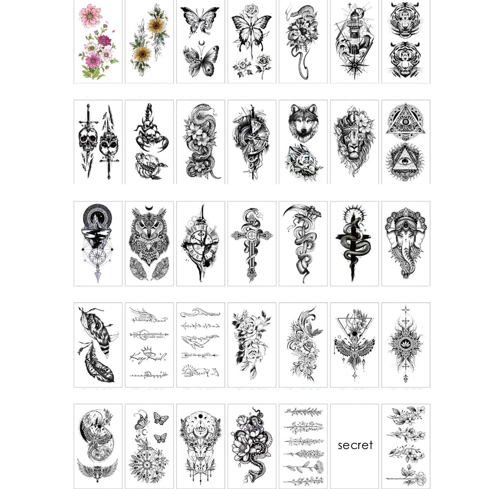 Ezoray 35 Sheets Long Lasting Flower Animals Temporary Waterproof ...