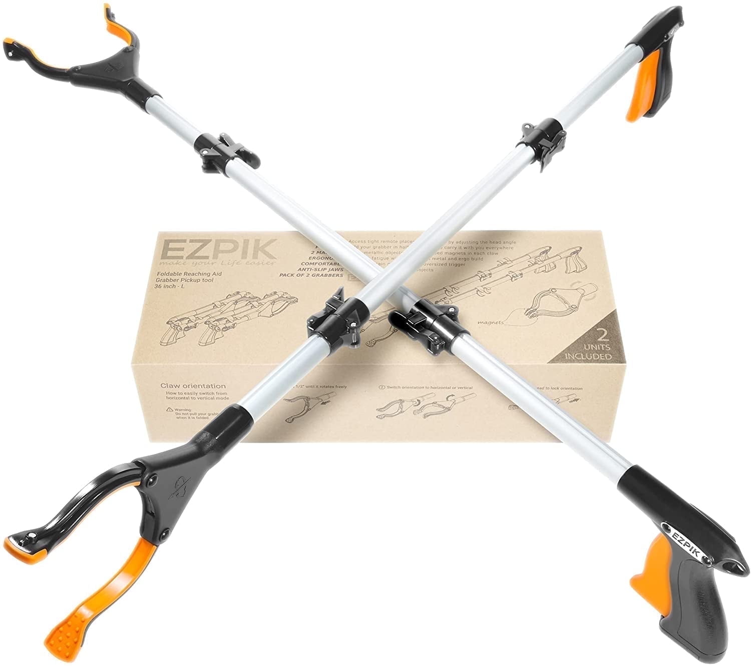 EZPIK 36 Inch Foldable Magnetic Reacher Tool with Rotating Claw, Pro ...