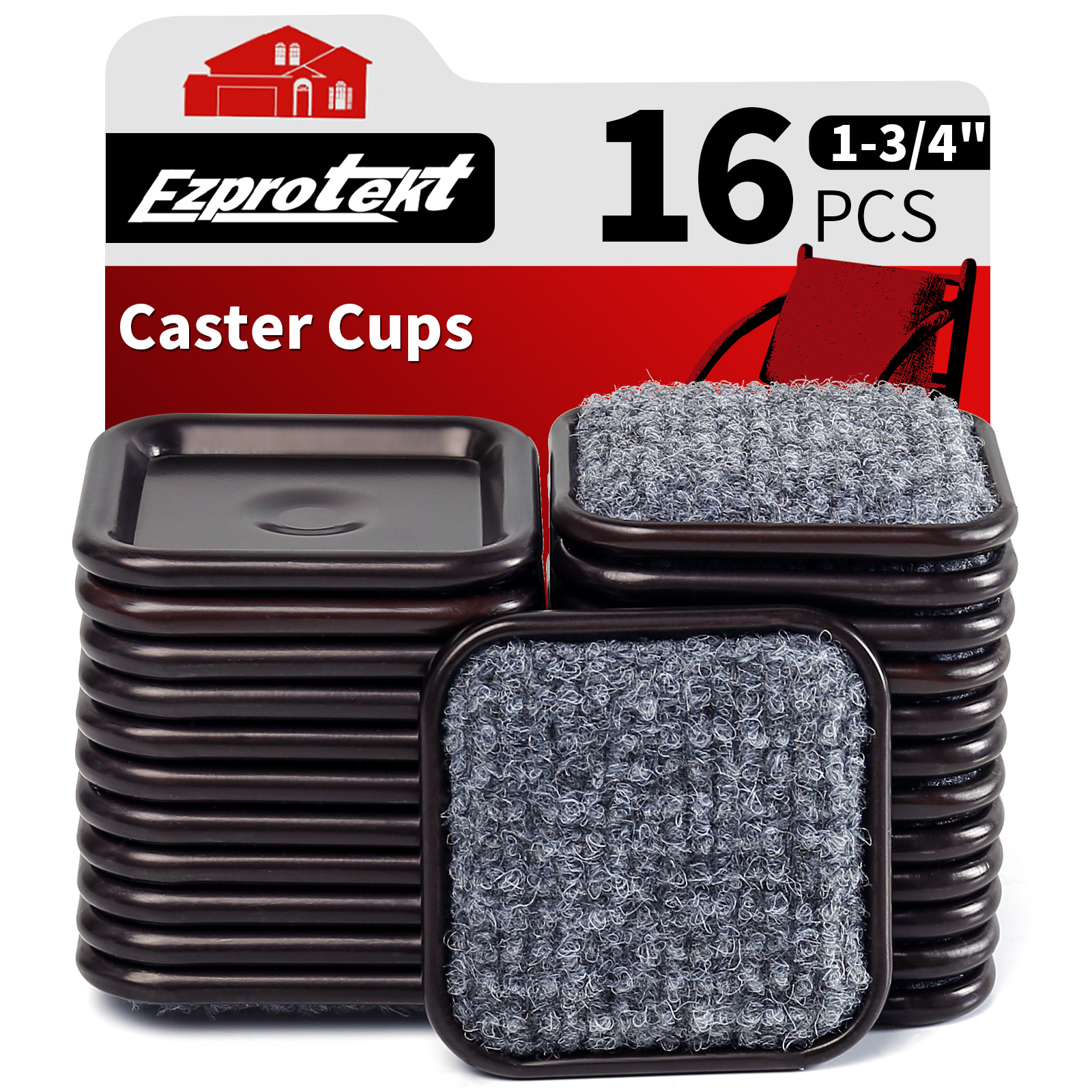 softtouch 2 1/2" Square Carpet Bottom Caster Cups, Brown/Gray (4 Pack ...