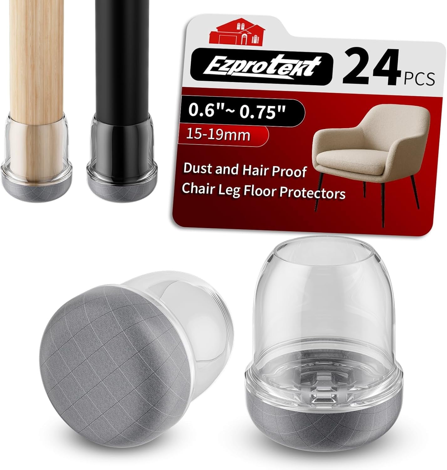 Ezprotekt 24 PCS Silicone Chair Leg Floor Protectors for Hardwood ...
