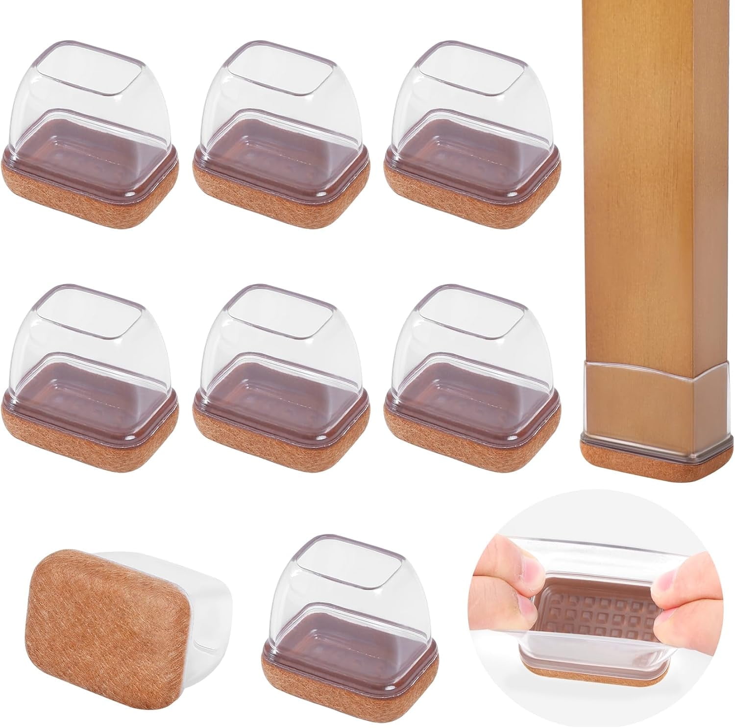 Small Rectangle Silicone Chair Leg Caps with Felt Pads, 8PCS ...
