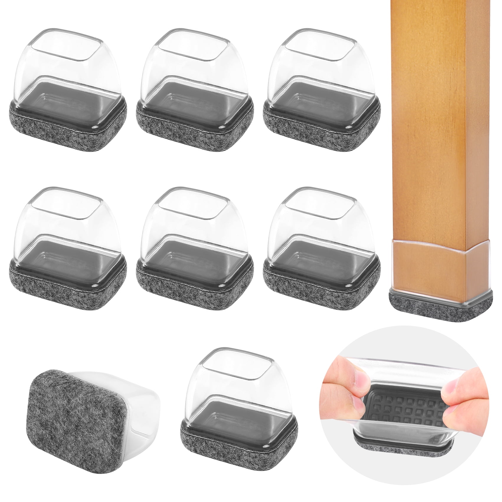 Small Rectangle Silicone Chair Leg Caps with Felt Pads, 8PCS ...