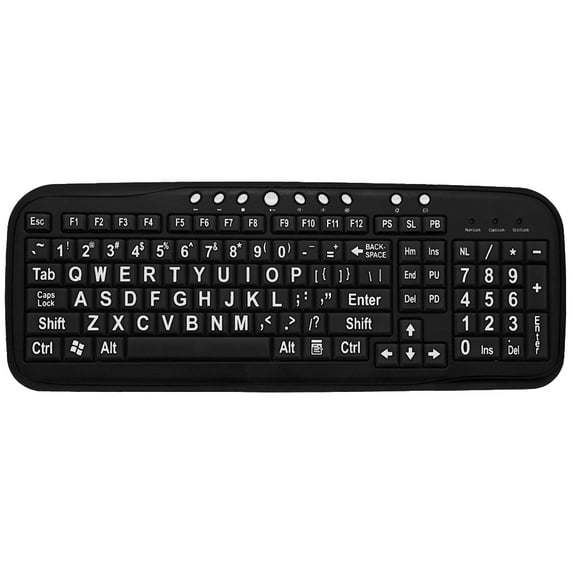 Ezsee Big Letter Multimedia Keyboard - Large White Print on Black Keys ...