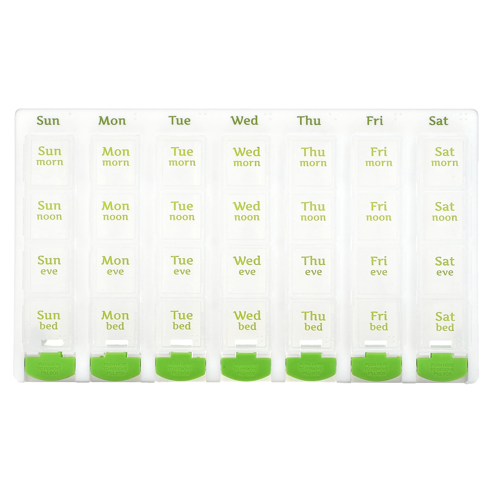 Ezy Dose Weekly 4X/Day with Push Button Pop-Outs Medtime Planner, Green ...