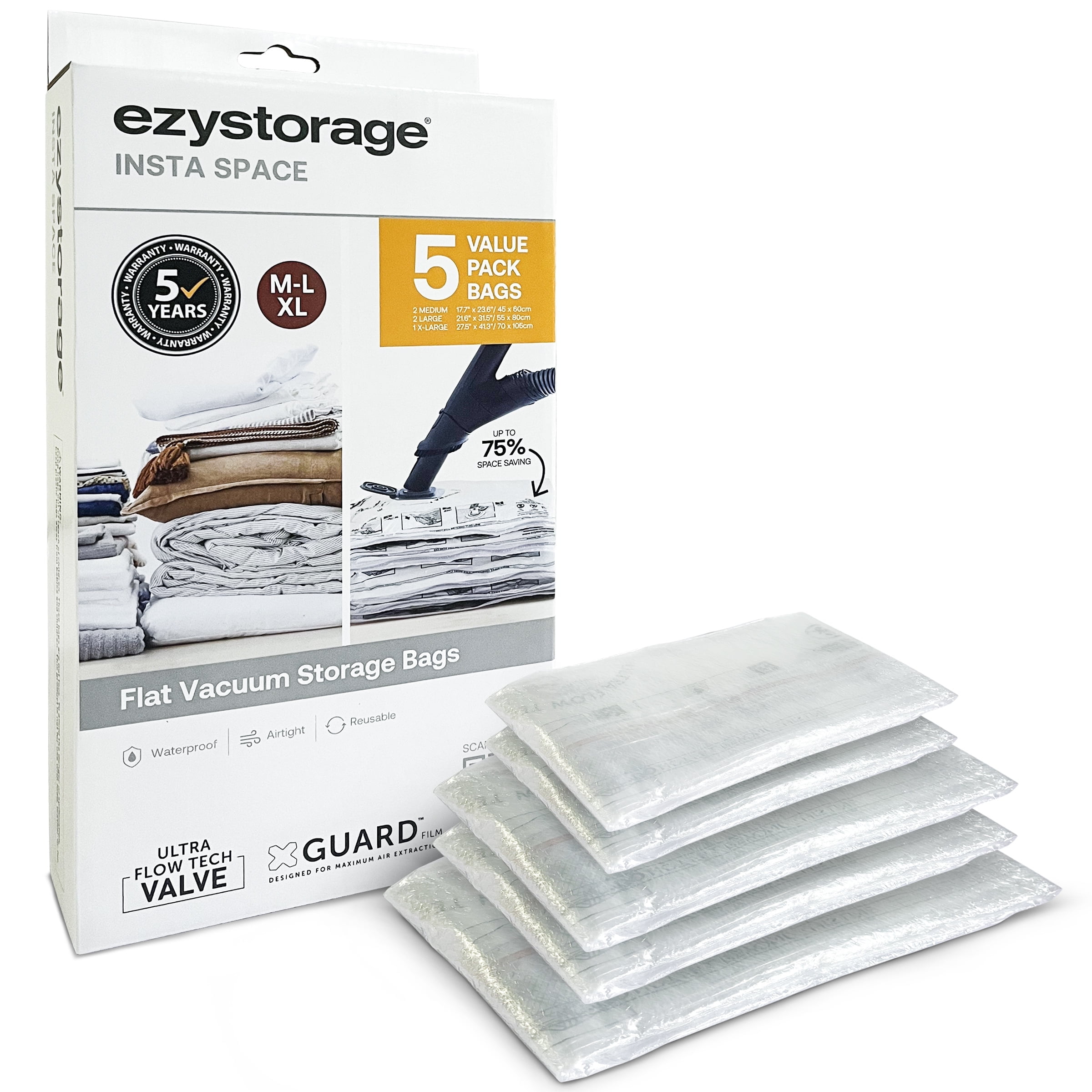Ezy Storage Insta Space Vacuum Bag Set 15pk Closet, Storage & Garage Organizer - 5pk of 3 ...