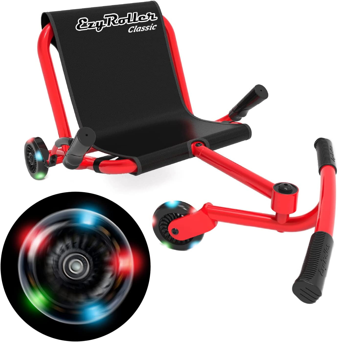 EzyRoller Classic LED Ride On, Sit and Roll Scooter Toy for Kids 4+, Push with Foot Bar, Red ...