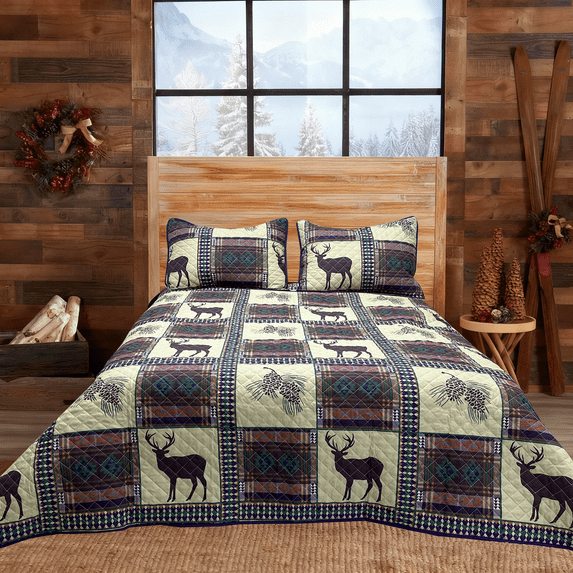 Ezynyte 3 Piece Rustic Quilt Set King Size Patchwork Quilt Bedding Set ...