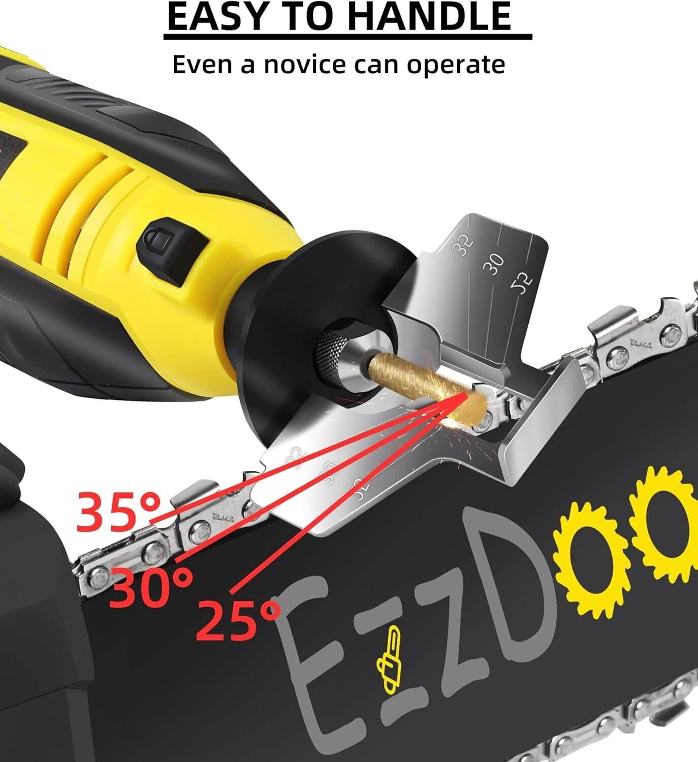 EzzDoo 3-in-1 Electric Chainsaw Sharpener Kit with Titanium-Plated Diamond Wheels - Professional ...