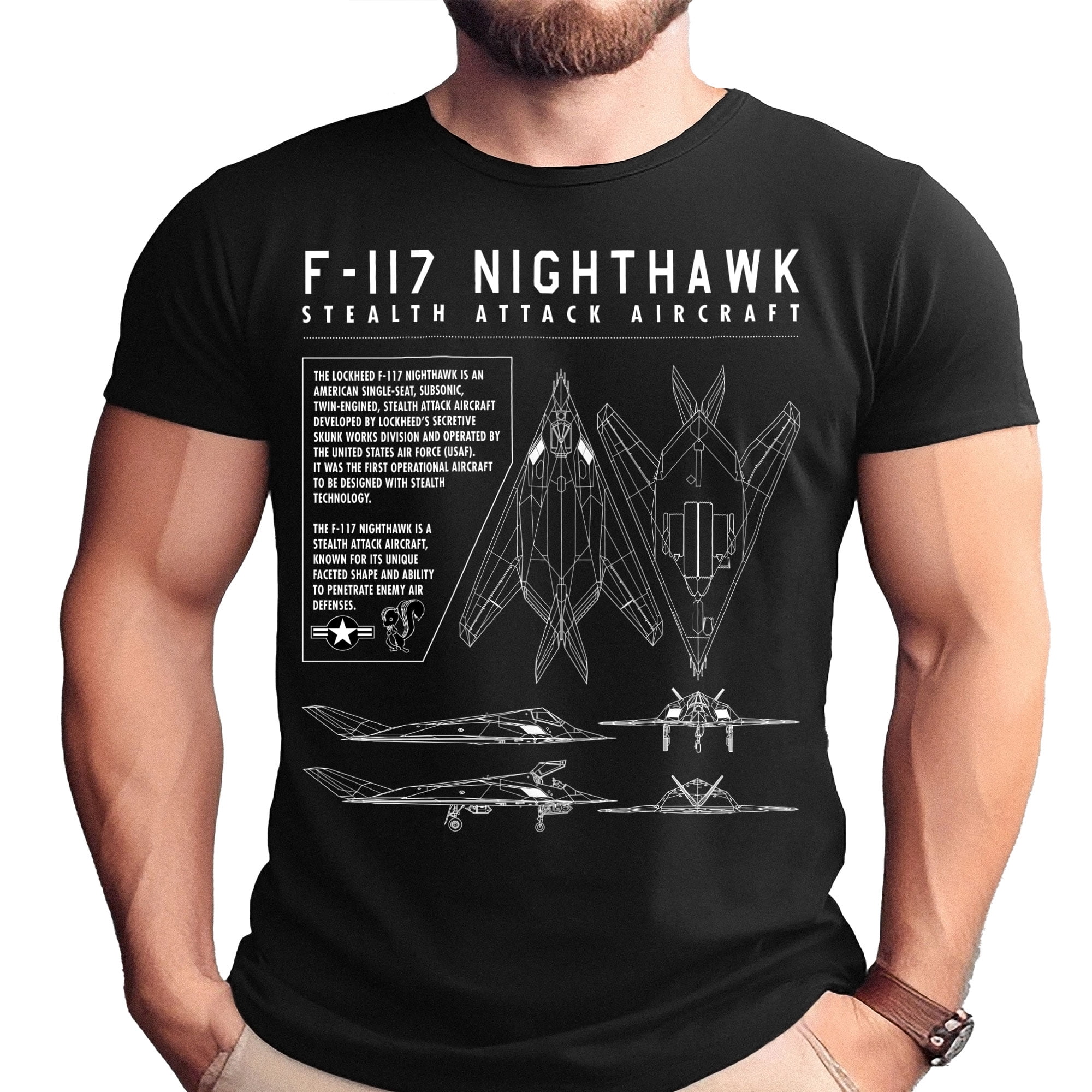 F-117 Nighthawk Blueprint Schematic T-Shirt-XXL - Walmart.com