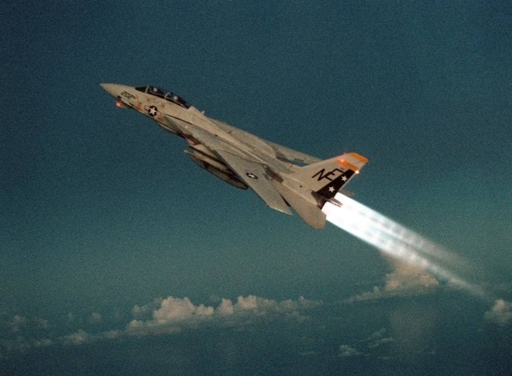 F-14 Tomcat Fighter Climbs With Its Afterburners Ignited During A Take ...