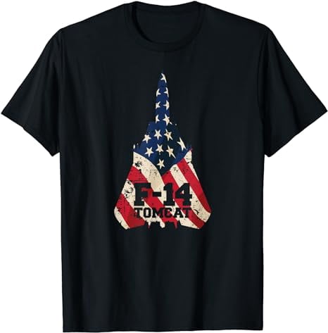 F-14 Tomcat Fighter Jet with USA Flag Overlay Distressed T-Shirt ...