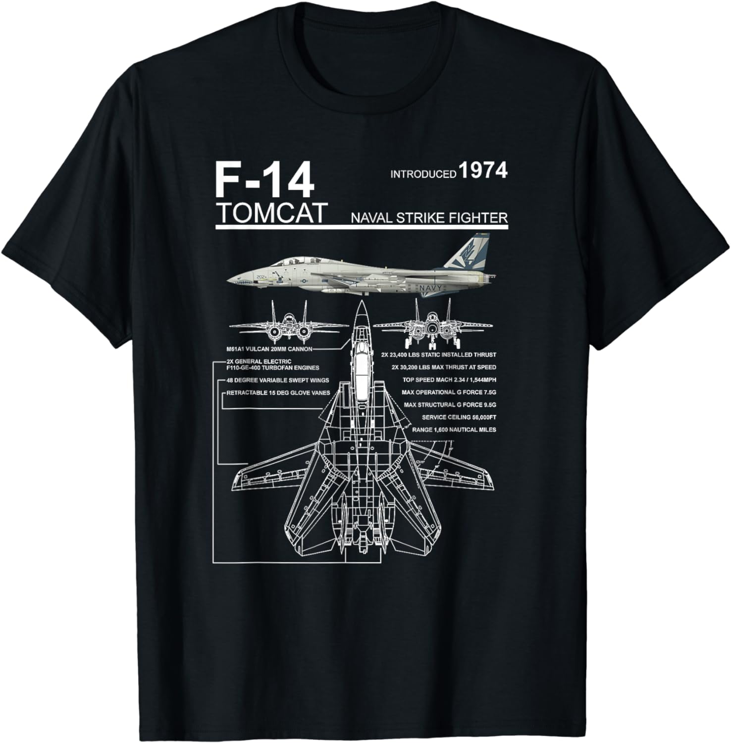 F-14 Tomcat Navy Fighter Jet Diagram Graphic T-Shirt - Walmart.com