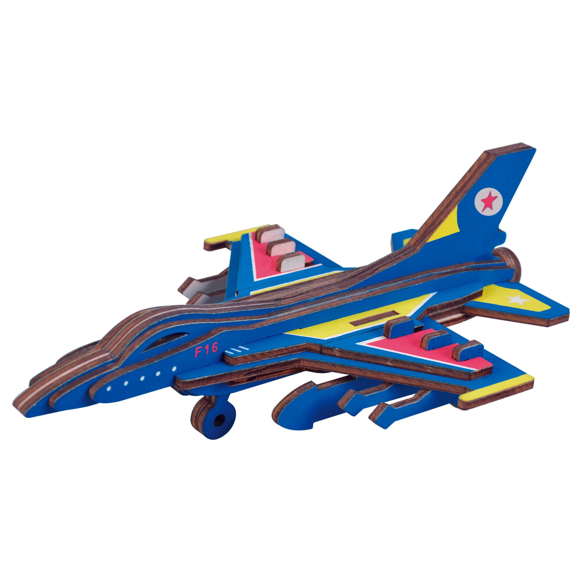 F-16 Fighter Plane Model Kit - Wooden Laser-Cut 3D Puzzle (23 Pcs ...