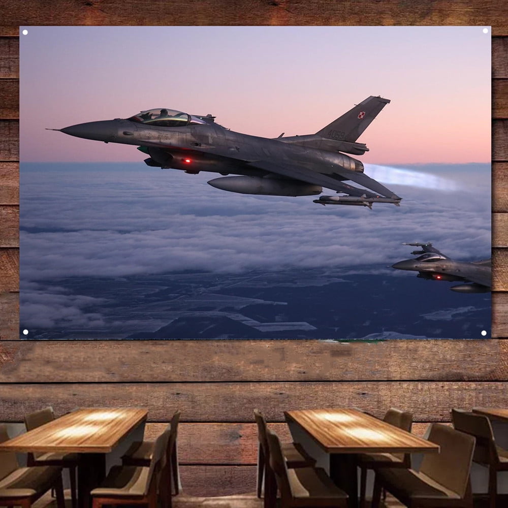 F-16 Fighting Falcon Fighter Jet Banner Wall Art - 38" x 57" Aviation ...
