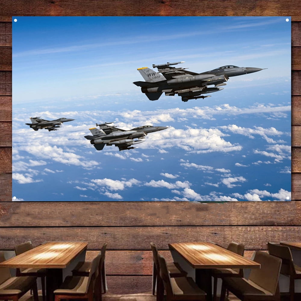 F-16 Fighting Falcon Fighter Jet Banner Wall Art- 38" x 57" Decorate ...