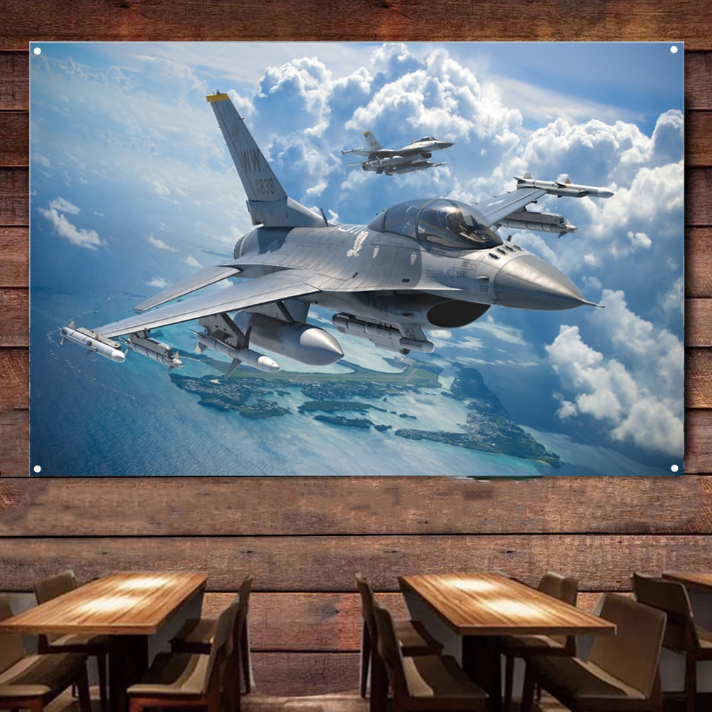F-16 Fighting Falcon Fighter Jet Banner Wall Art Canvas Banner - 38" x ...