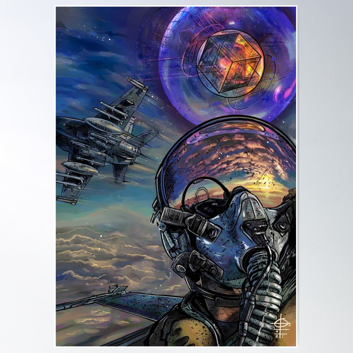 F-18 Super Hornet & Cube Within A Sphere Ufo / Uap Poster Wall Art ...