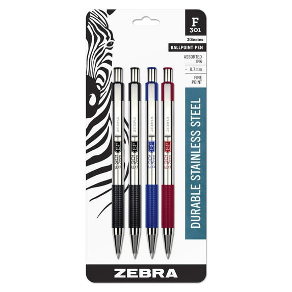 Zebra F-301 Precision Refillable Ballpoint Pen, Stainless Steel, Fine ...