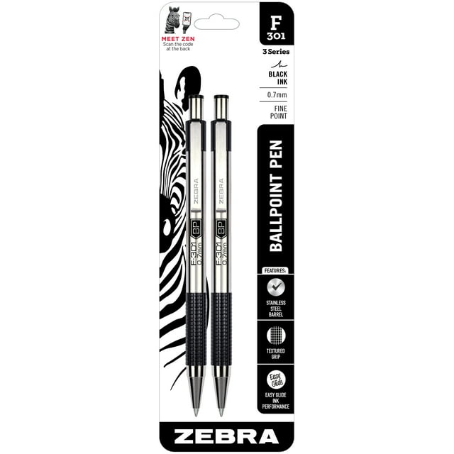 F-301 ballpoint stainless steel retractable pen, 0.7mm, black ink, 2 ...