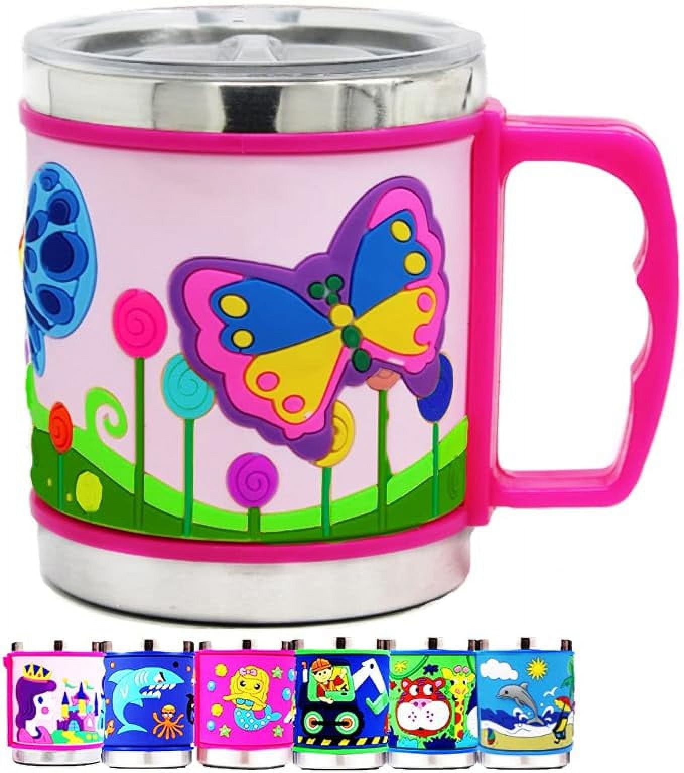 F-32 12 Oz Kids Stainless Steel Butterflies 3D Mug with 2 Pack Slider ...