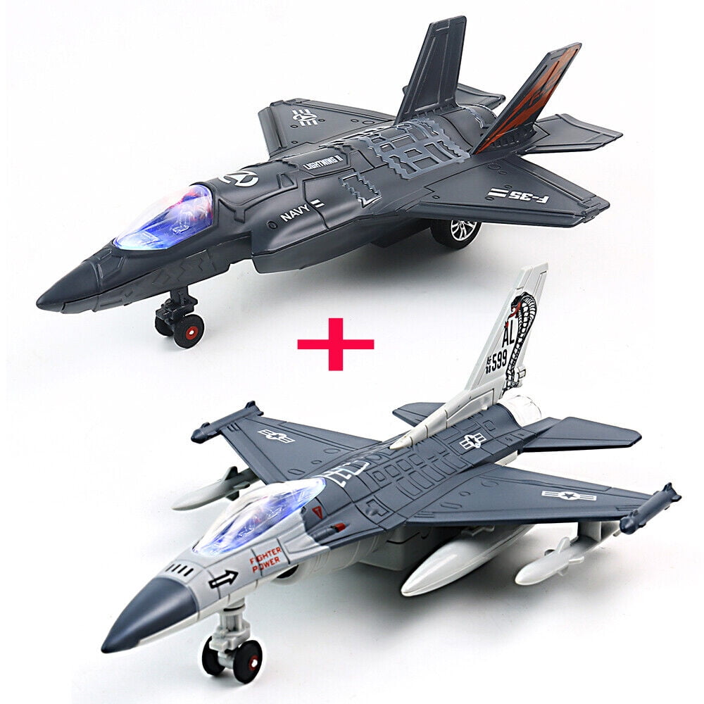 F-35 + F-16 Fighter Jet Aircraft Diecast Plane Model w/ Light&Sound ...