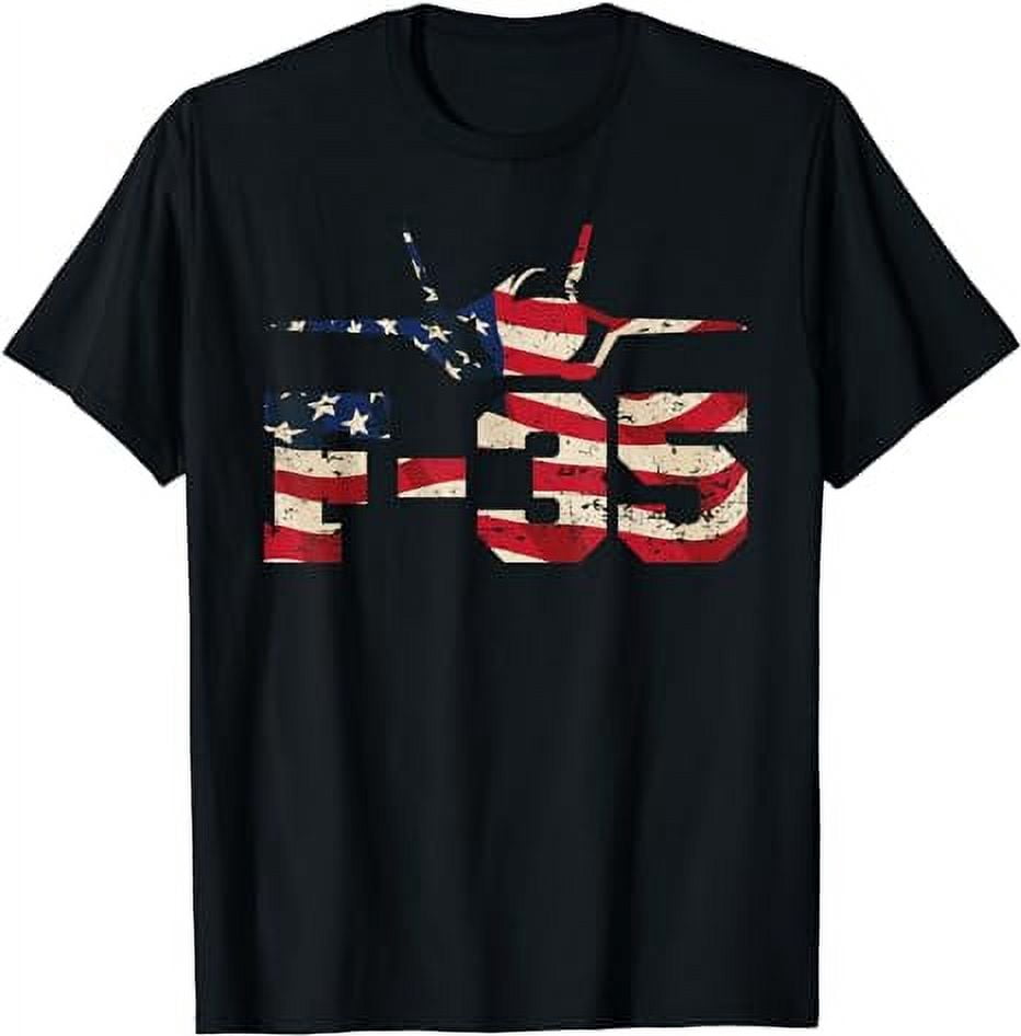 F-35 Lightning II Fighter Jet Distressed USA Flag Overlay T-Shirt ...