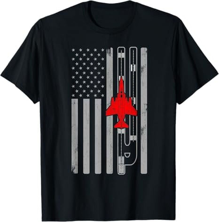 F 4 Phantom Fighter Jet Airplane American Flag Runway F4 T Shirt