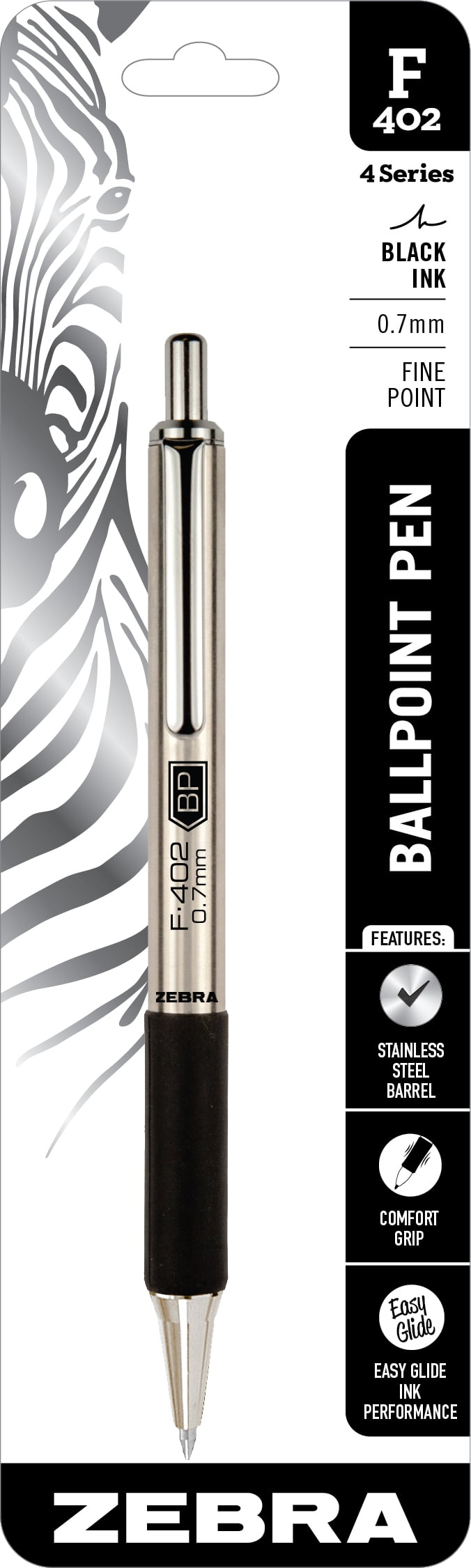 F-402 Ballpoint Stainless Steel Retractable Pen, Fine Point, 0.7mm ...