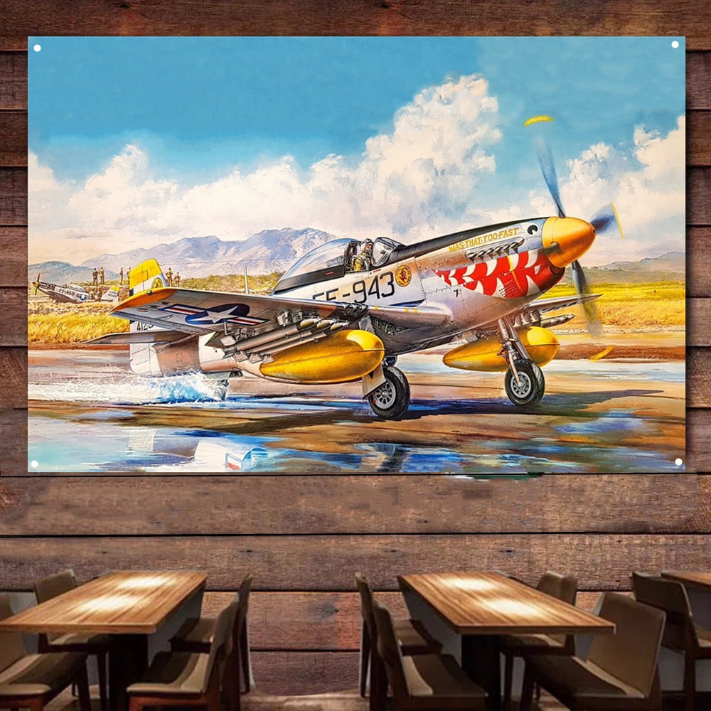 F-51D WW II US Fighter Jet Banner & Flag - Military Wall Art Poster For ...
