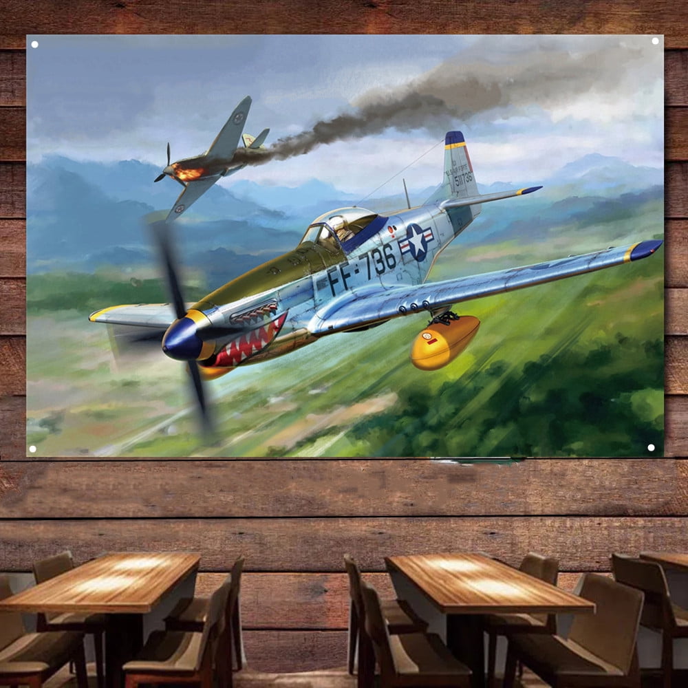 F-51D WW II US Plane Fighter Banner - Military Wall Art Poster For Room ...