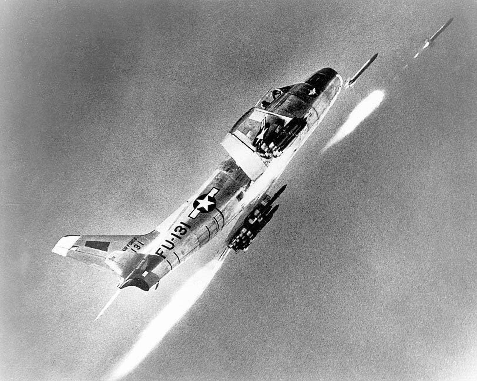 F-86 Sabre Jet Firing Rockets Style -1 - 20x30 Inch Laminated Aviation ...