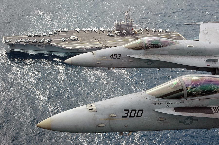 F/A-18C Hornets Above USS Ronald Reagan Style - B - 20x30 Inch ...