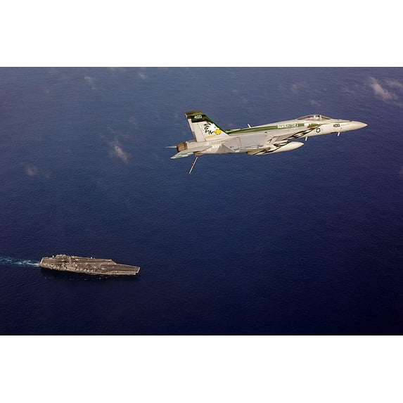 F/A-18E Super Hornet Over USS George Washington Style - A - 20x30 Inch Laminated Aviation Poster ...