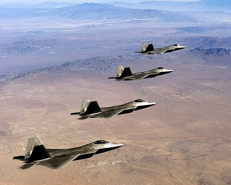 F/A-22 Raptor Formation in Flight F-22 - 20x30 Inch Glossy Laminated ...