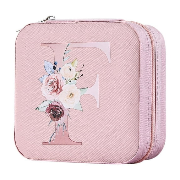 F Alphabet Jewelry Storage Box Pu Leather Letter Printed Earring Ring ...