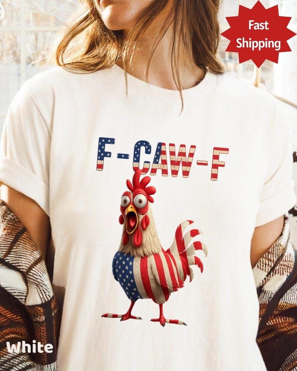 F-CAW-F American Rooster Graphic Tee USA Flag Chicken Artwork Patriotic ...