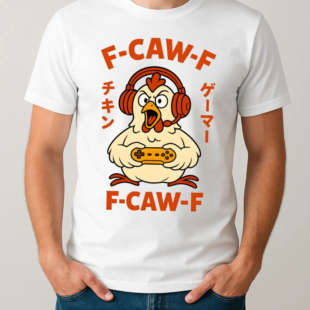F-CAW-F Gamer Chicken Shirt Headset Chicken Graphic Tee Japanese Text ...
