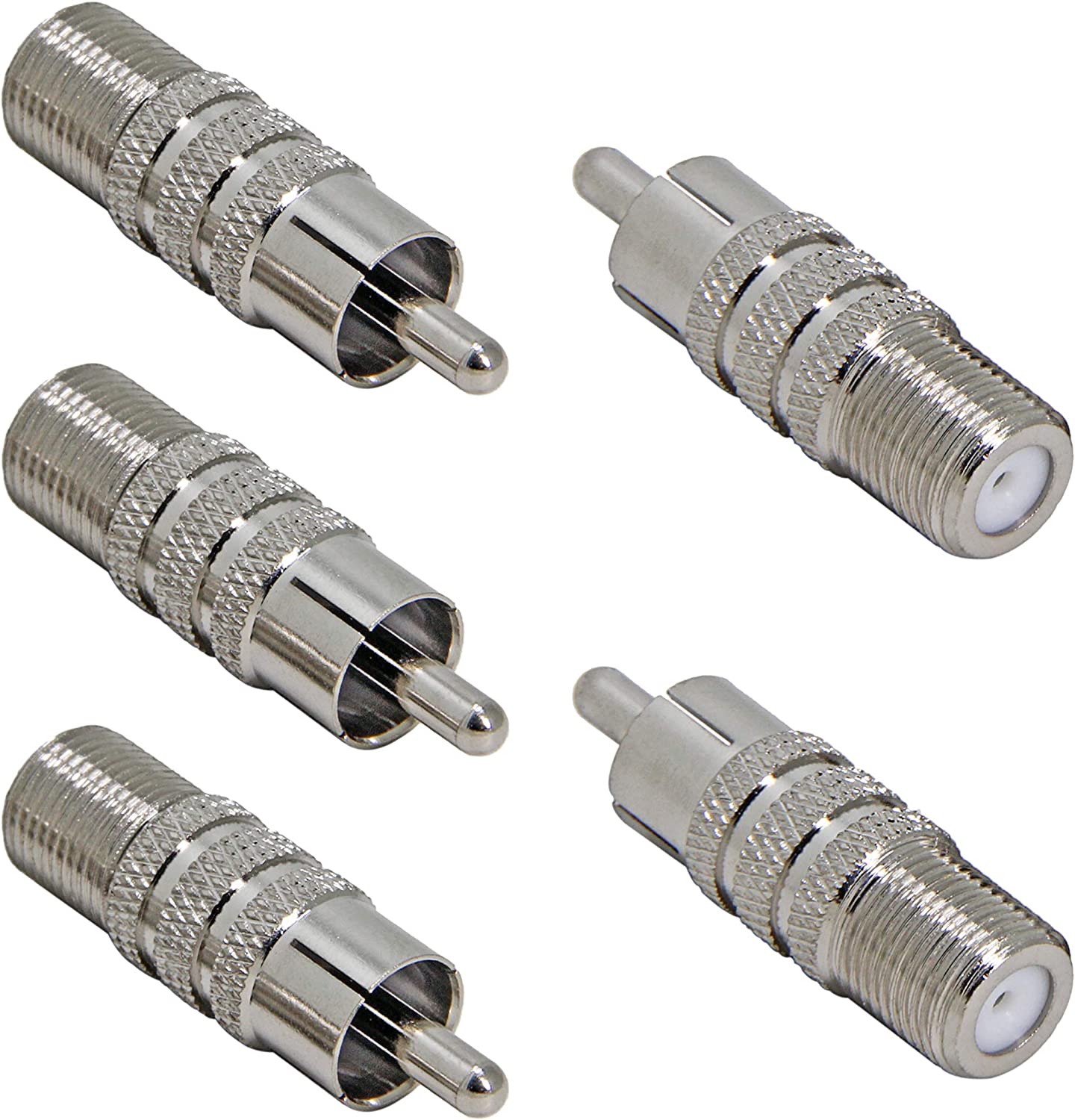 F Female to RCA Male, 5-Pack Coax to RCA Adapter Audio Video Connector ...