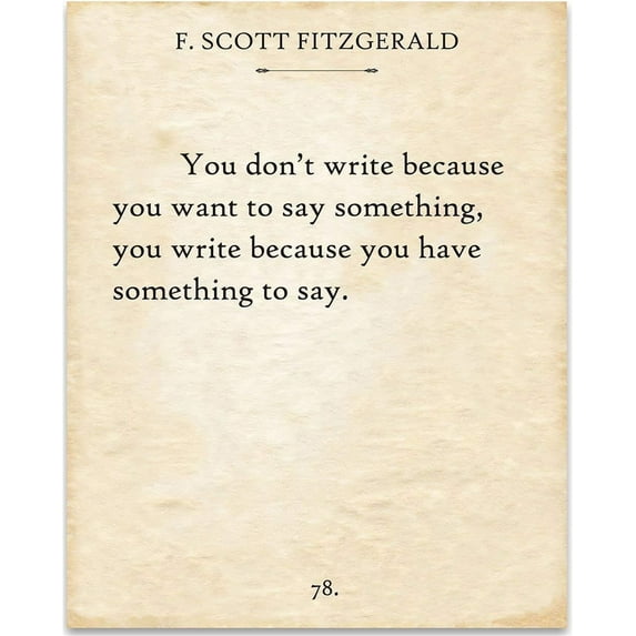 F. Scott Fitzgerald - You Don't Write Book Quote Poster for Study Decor ...