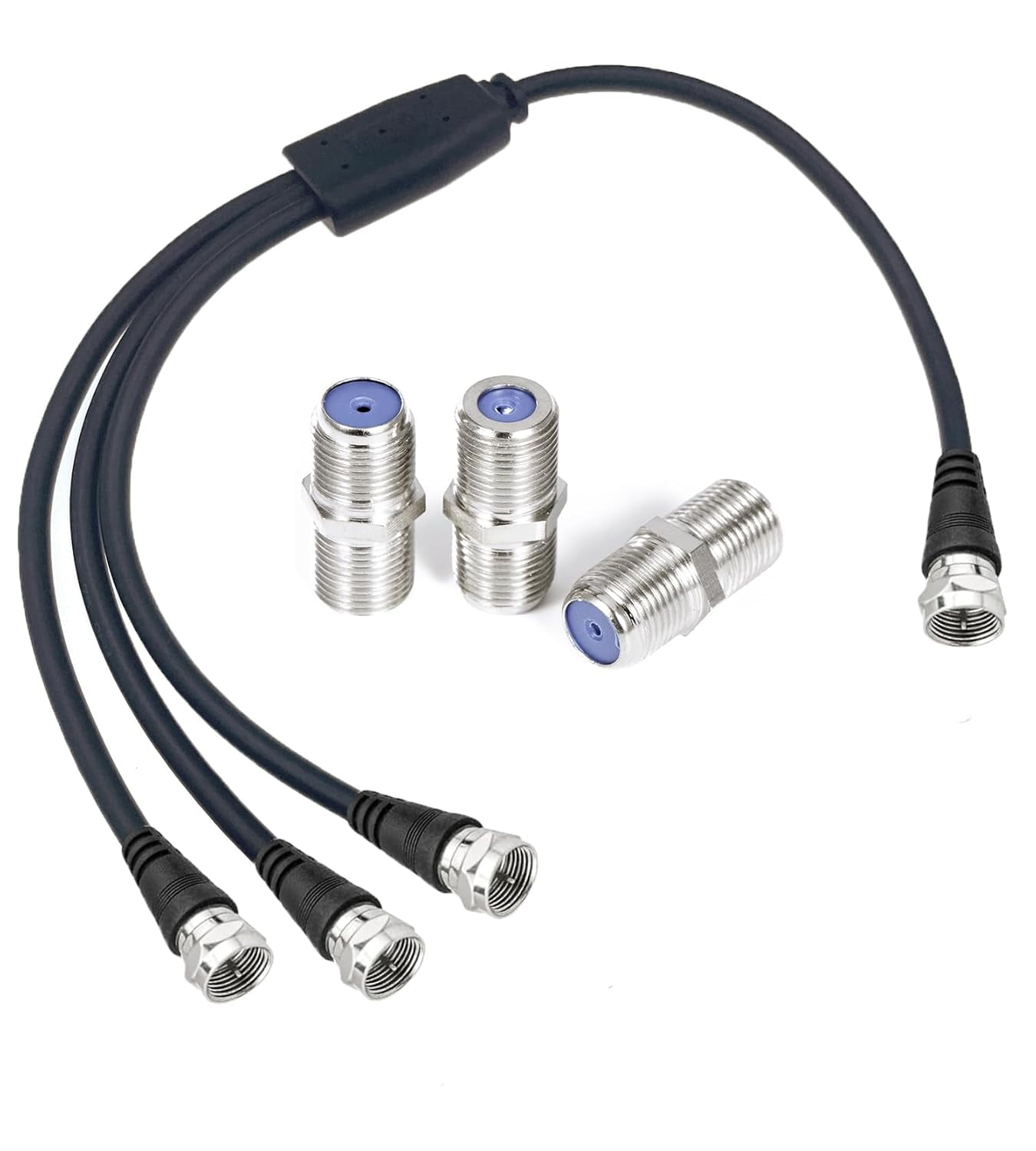 F-Type Coaxial Cable Splitter 1 to 3, 75 Ohms, With 3 F Male to F ...