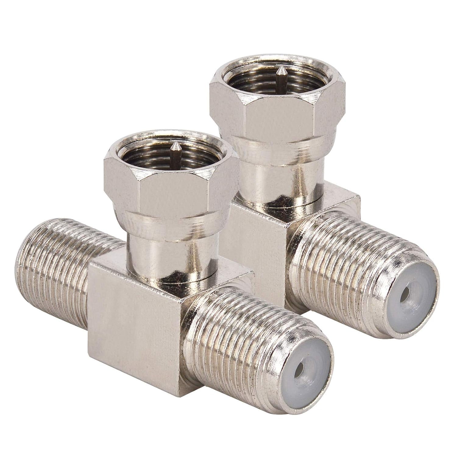 F-Type Splitter 3 Way Connector 2PCS， RG6 Satellite TV Splitter F Type Male to Double F Female ...