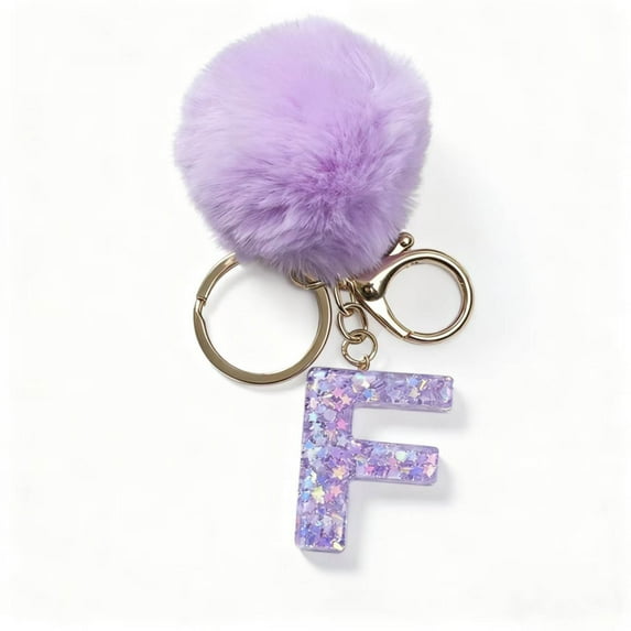 F Velvet Ball Letter Pendant Keychain Backpack Charm 26 Letters Purple ...