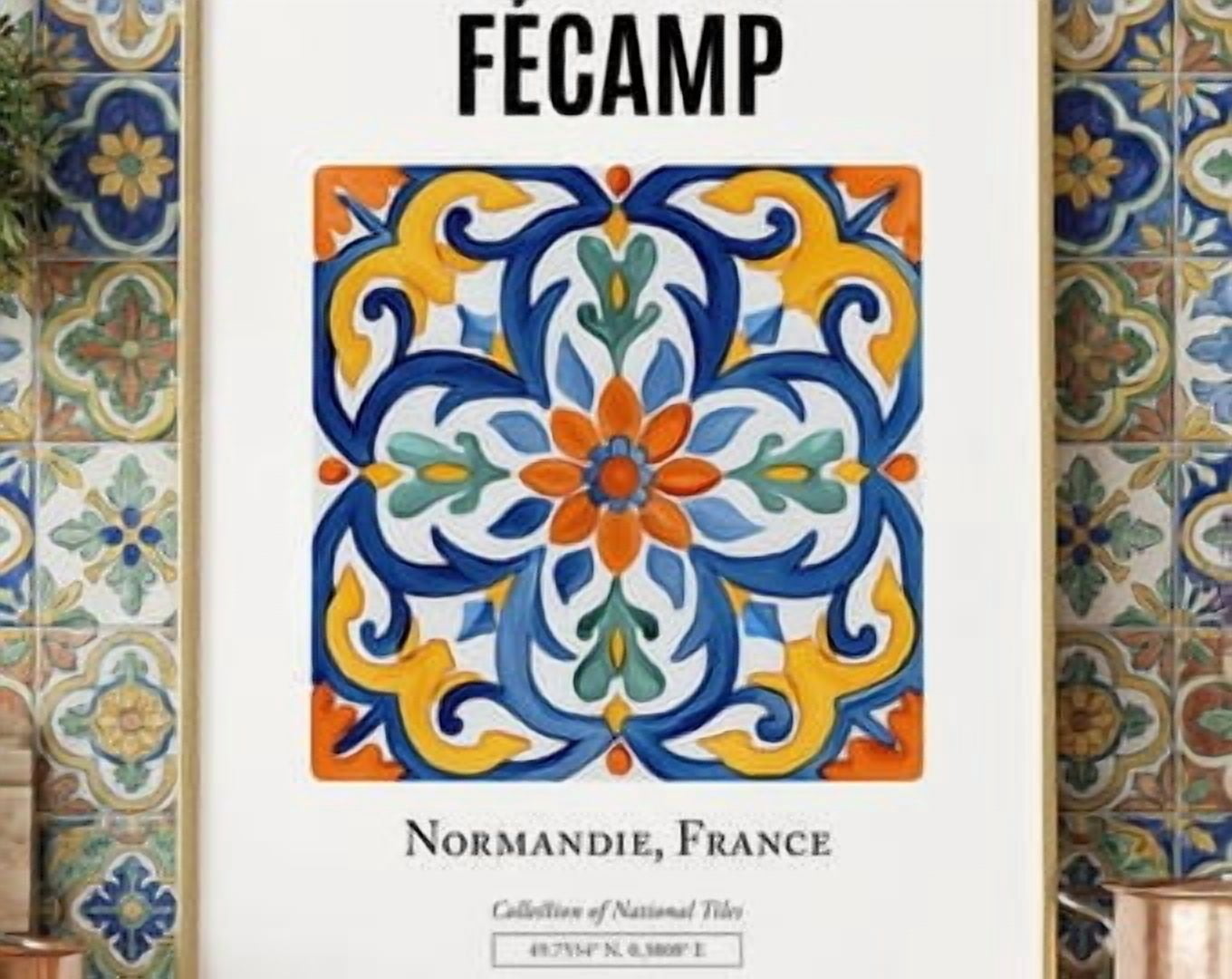 FÃ©camp Normandie Tile Poster Minimalist Home Decor, Poster Home Decor ...
