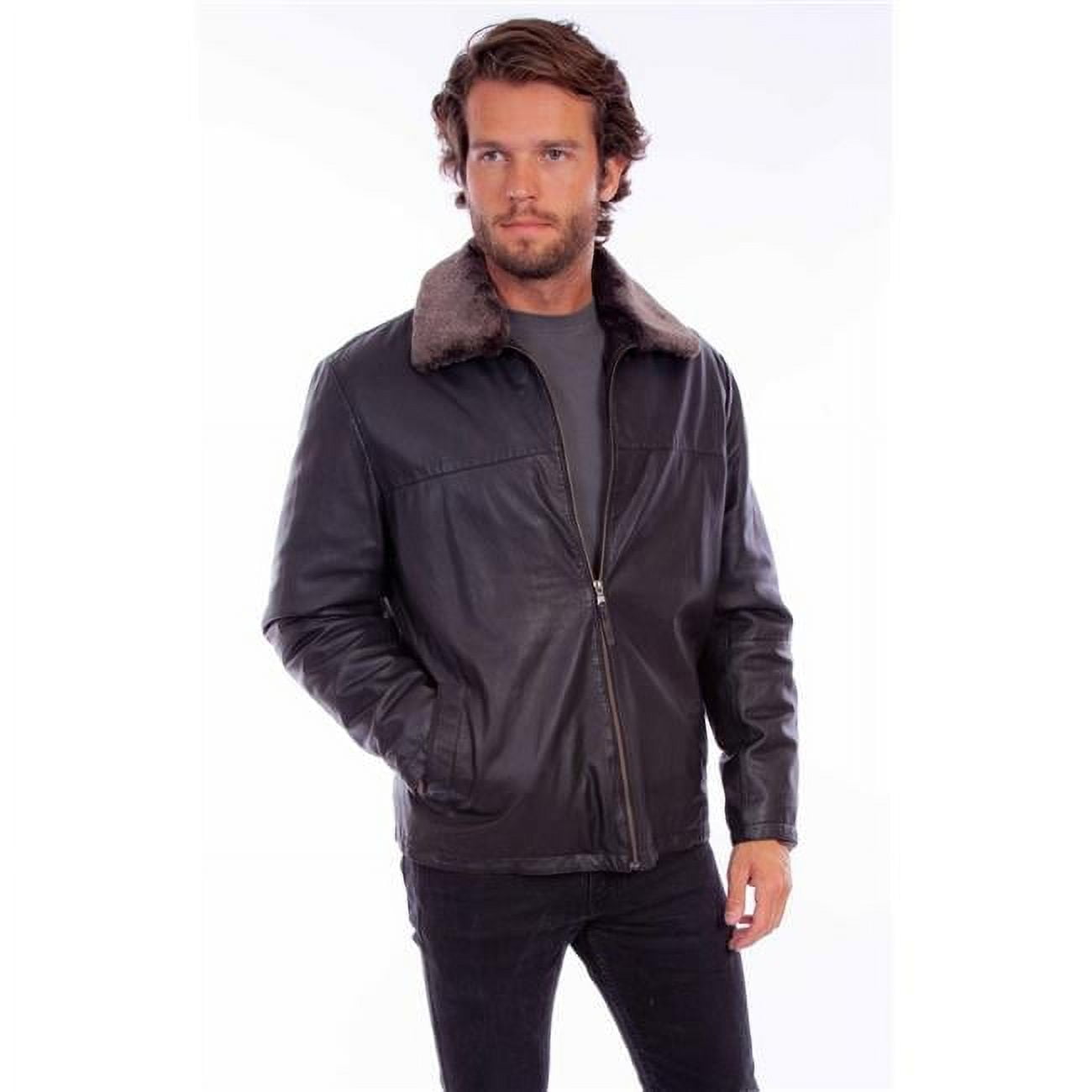 F0-2054-121-XXL Men Collar Faux Fur Leather Western Jacket, Black - 2XL ...