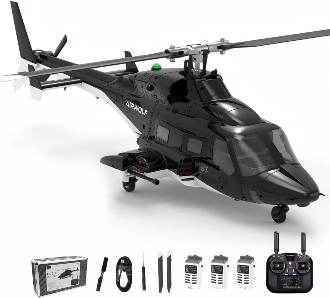 F02S 8CH GPS RC Helicopter for Adults, 1/34 Scale Air-Wolf Replica Dual ...