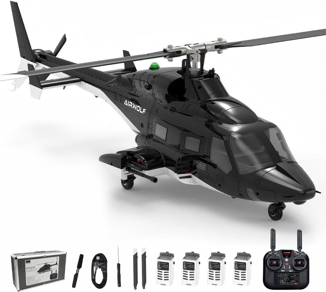 F02S 8CH GPS RC Helicopter for Adults, 1/34 Scale Air-Wolf Replica Dual ...