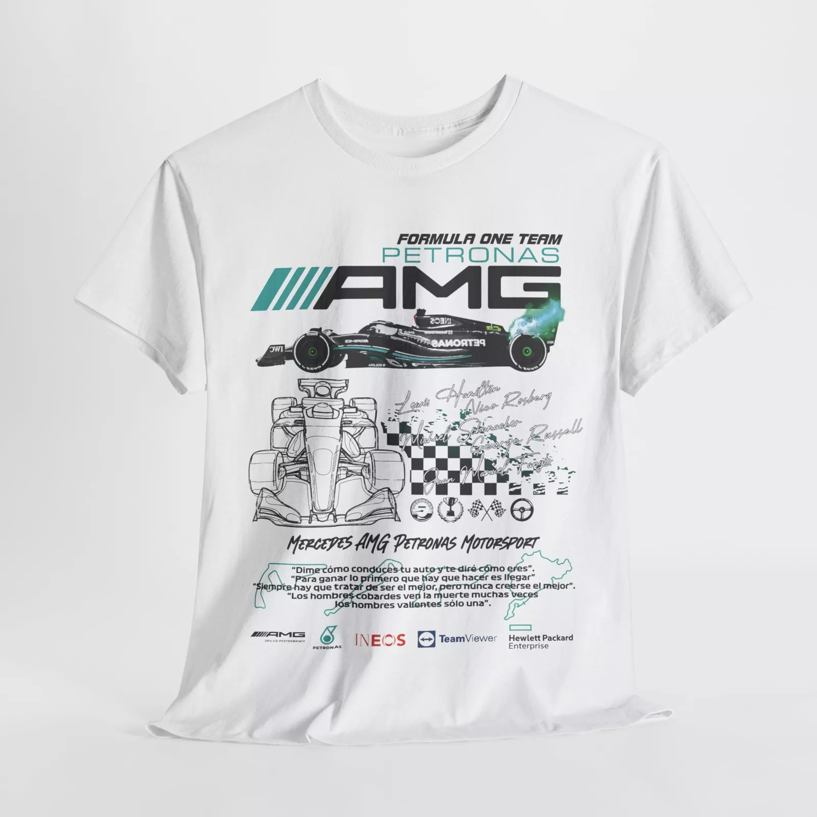 F1 Mercedes AMG Petronas T-Shirt with Dynamic Race Car Graphics & Logos ...