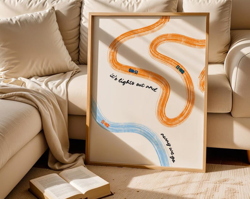 F1 Racing Watercolor Track Art Poster Lights Out and Away We Go 24x36 ...